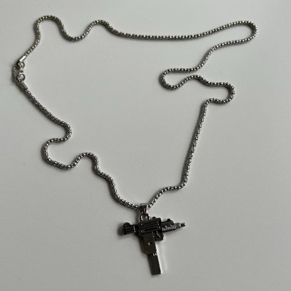 Accessories | Y2k 200s Heavy Metal Silver Gun Pendant Mini Uzi Chain ...